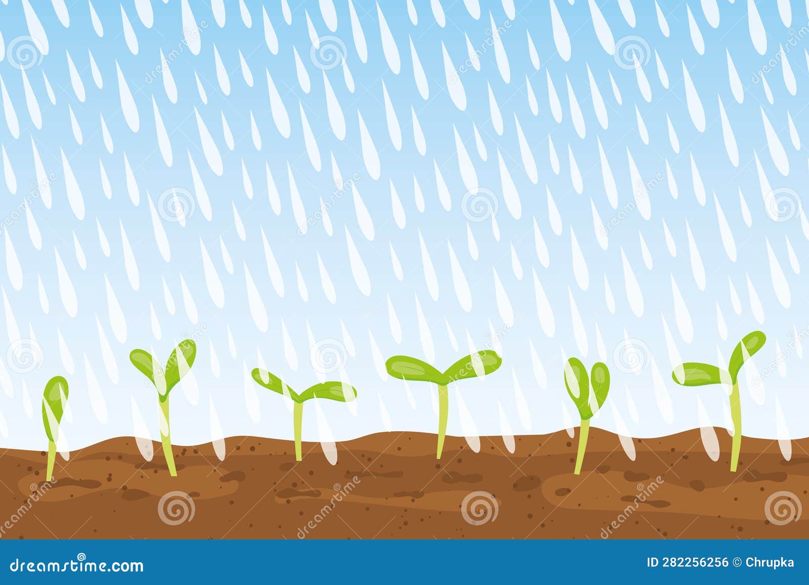Falling Rain Drops Over Young Plants Stock Vector - Illustration of ...