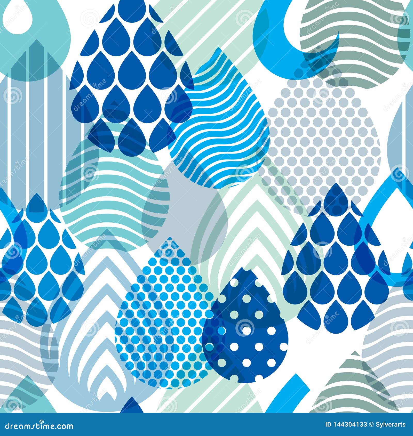 Falling Rain Drops Water Vector Seamless Pattern, Blue Colored Repeat ...