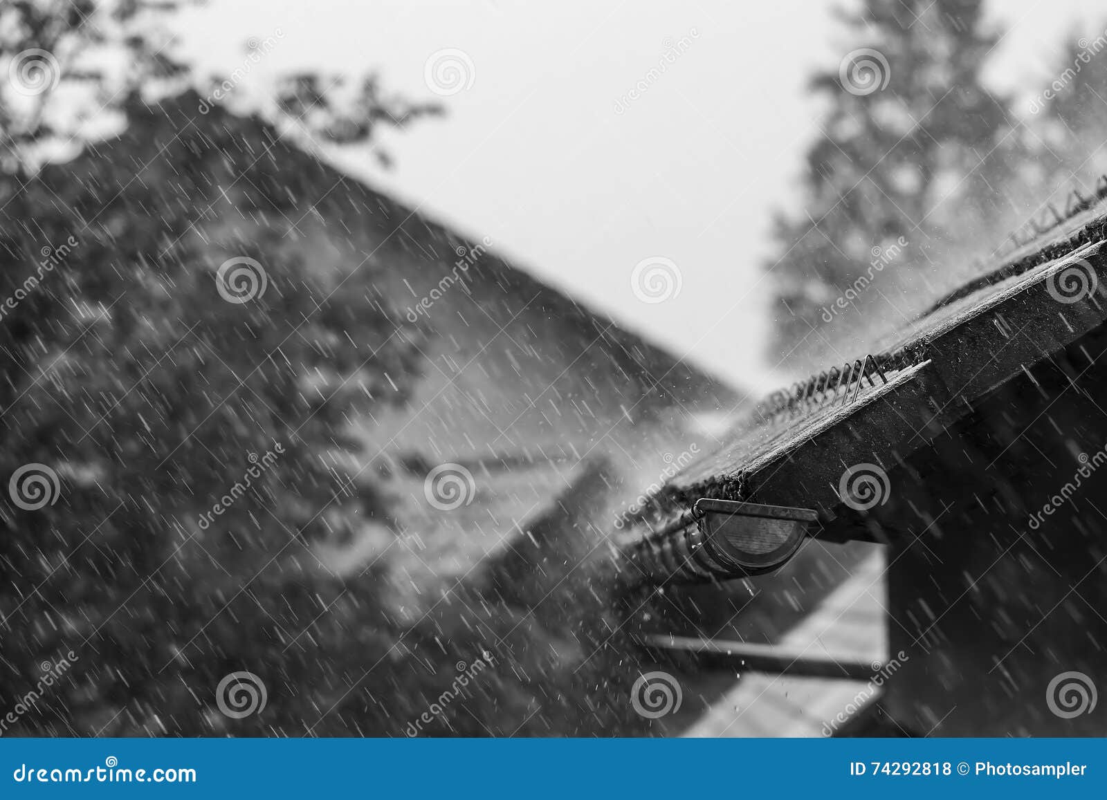 Falling rain on roof stock photo. Image of drop, weather - 74292818