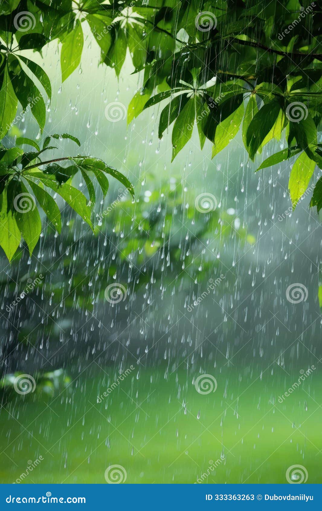 Falling Raindrops on a Bright Green Background, Creating a Feeling of ...
