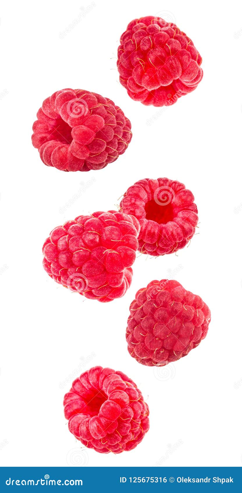 Falling Raspberries Isolated on a White Background Stock Photo - Image ...