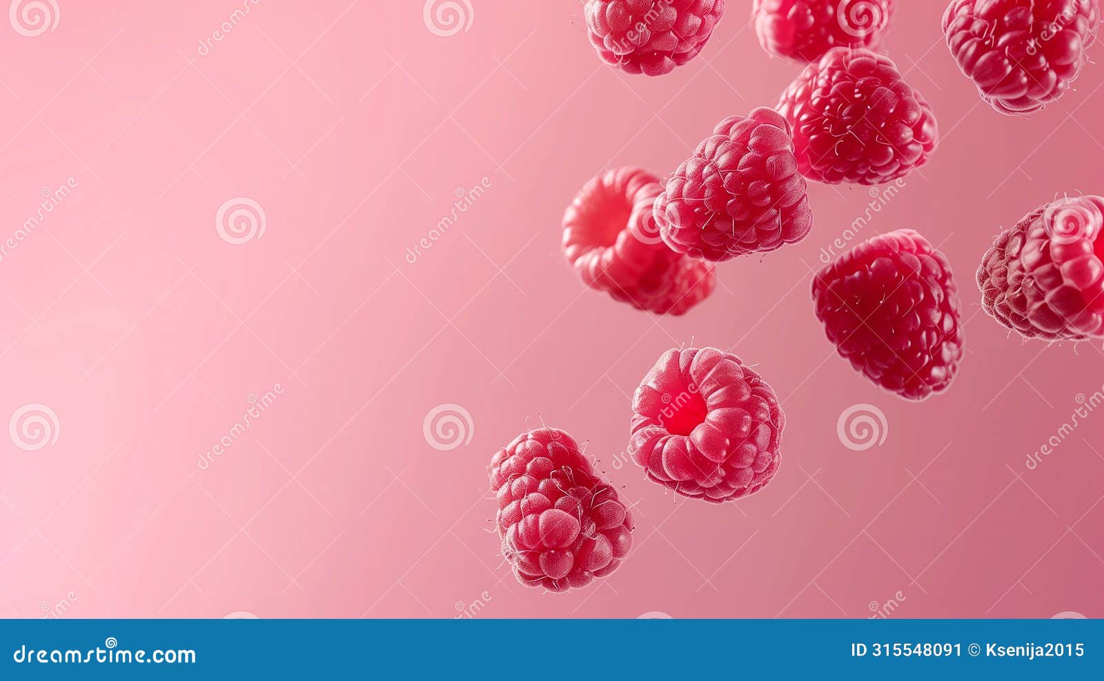 Falling Raspberries on Light Pink Background, Horizontal Composition ...
