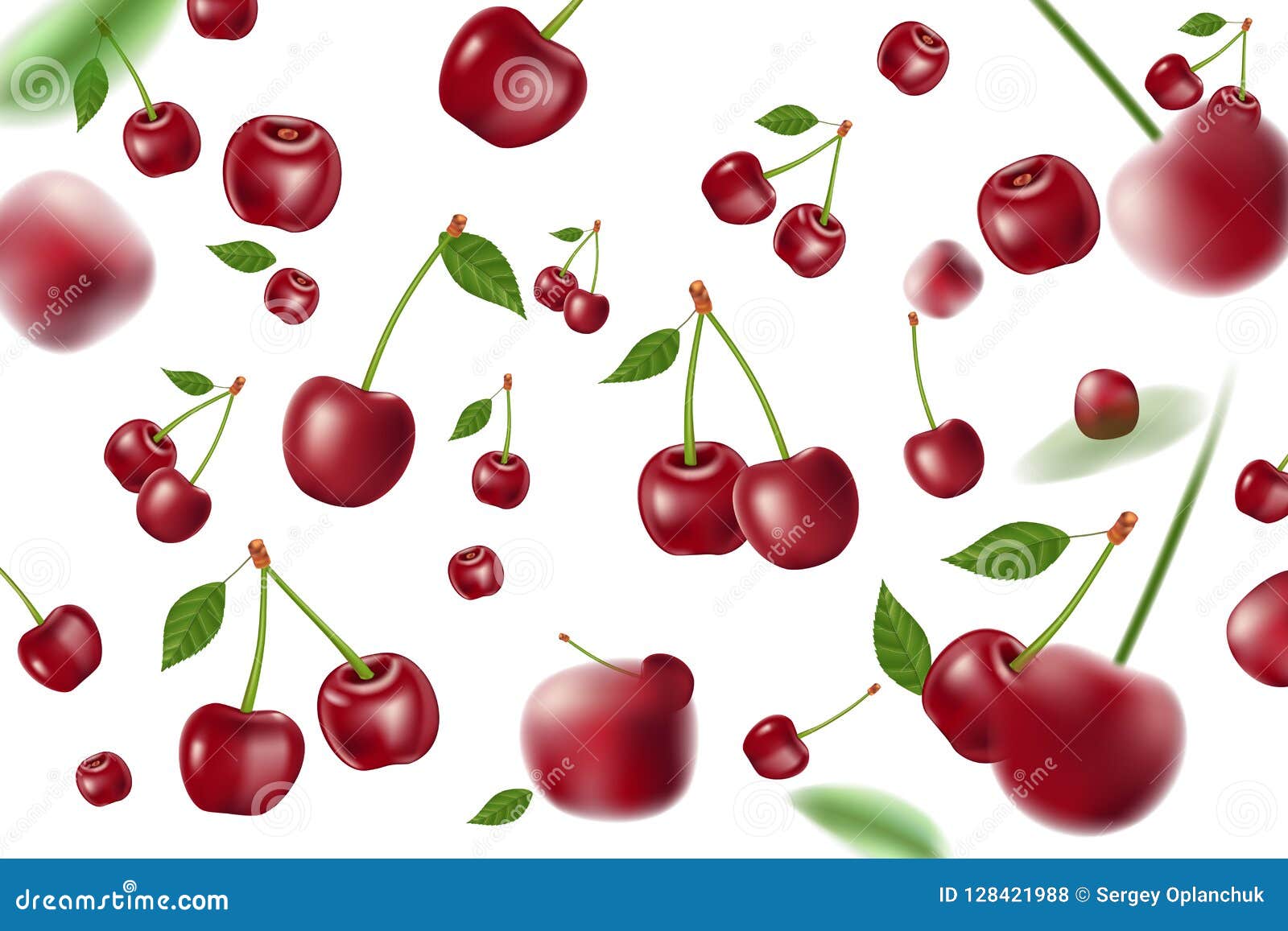 Falling Realistic Ripe Cherry Elements. Realistic Red Cherry with ...
