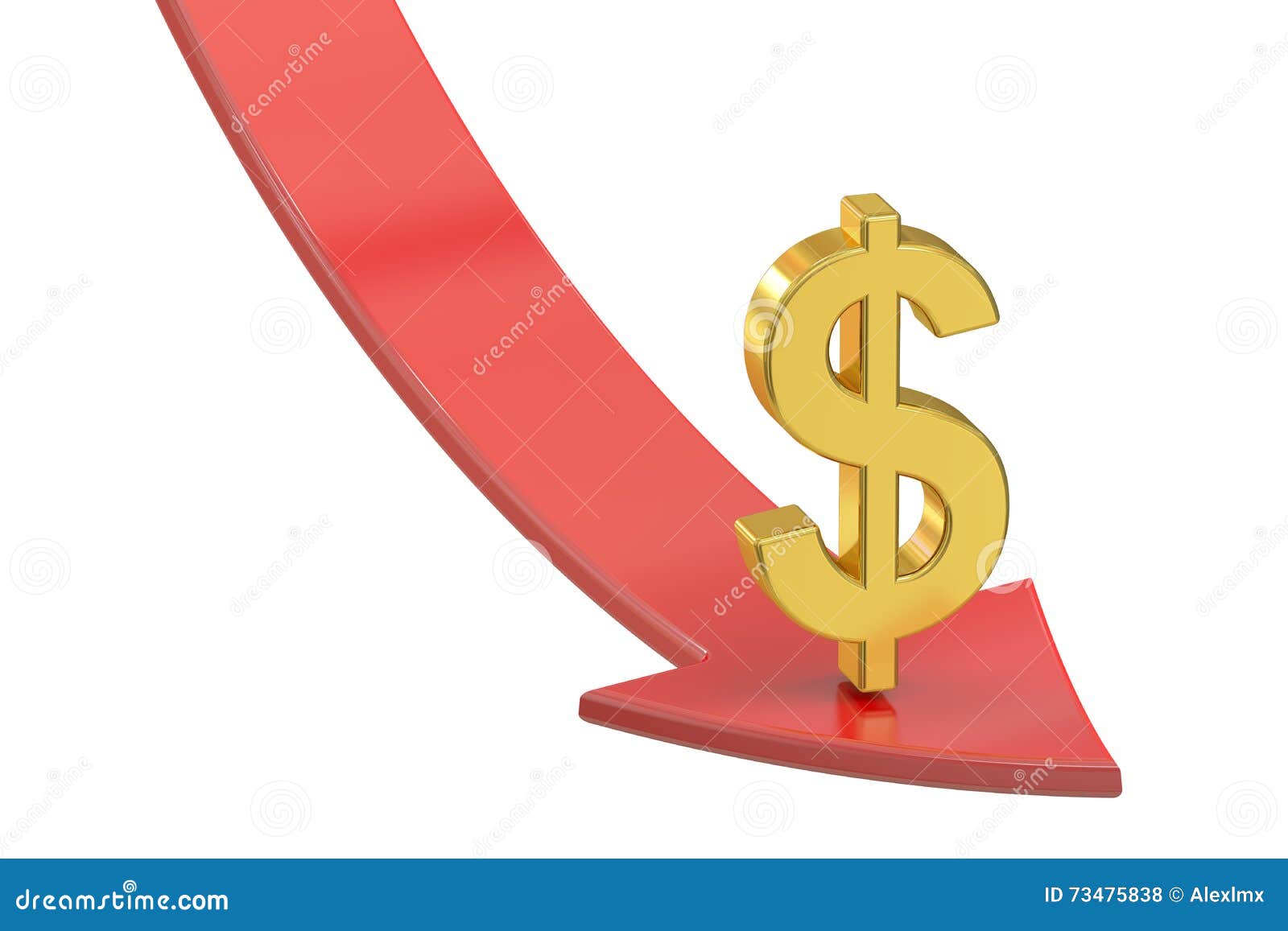 Falling Red Arrow with Symbol of Dollar, Crisis Concept. 3D Rend Stock ...