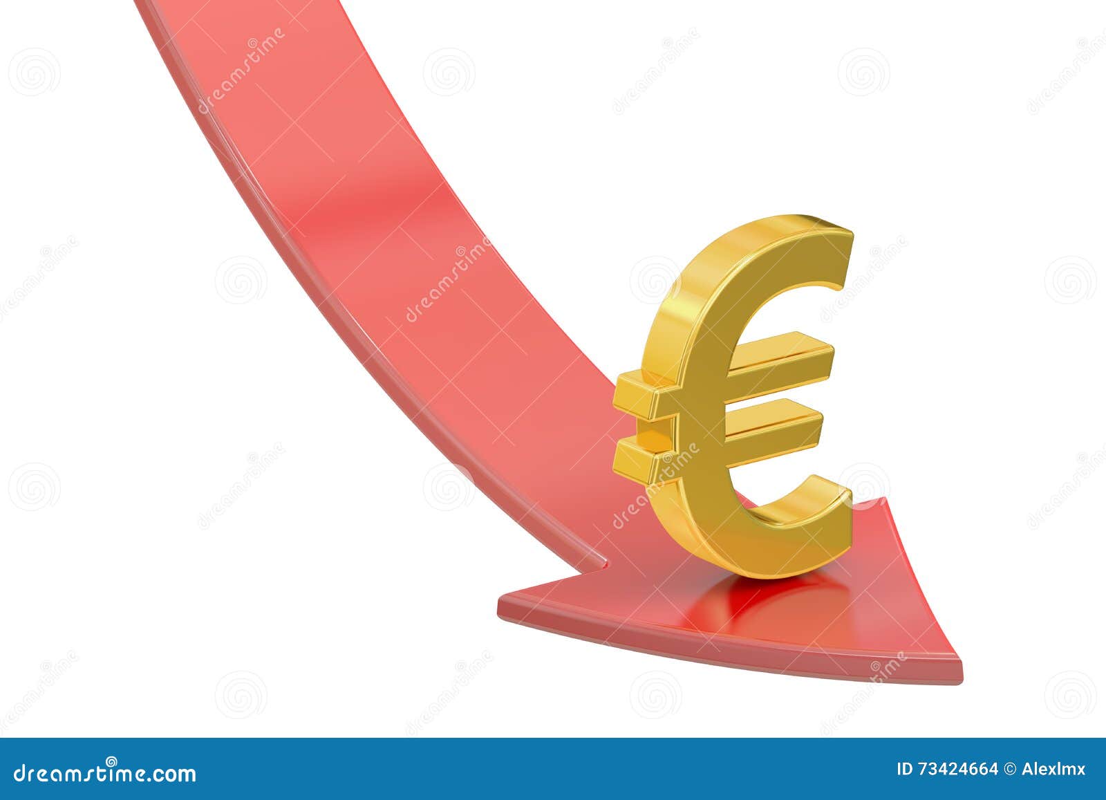 Falling Red Arrow with Symbol of Euro, Crisis Concept. 3D Render Stock ...