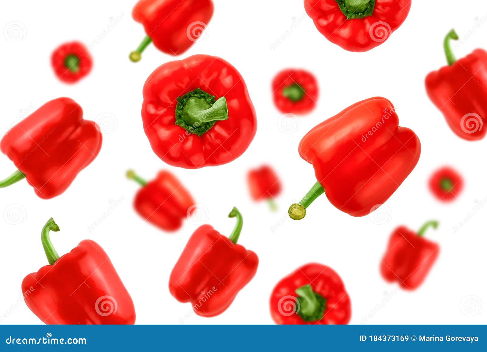 Falling Red Bell Peppers Isolated on a White Background with Clipping ...