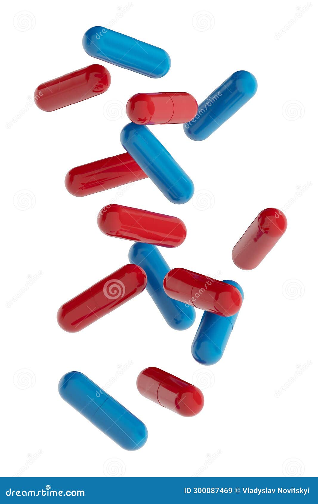 Falling Red and Blue Pills Isolated on White Background Stock ...