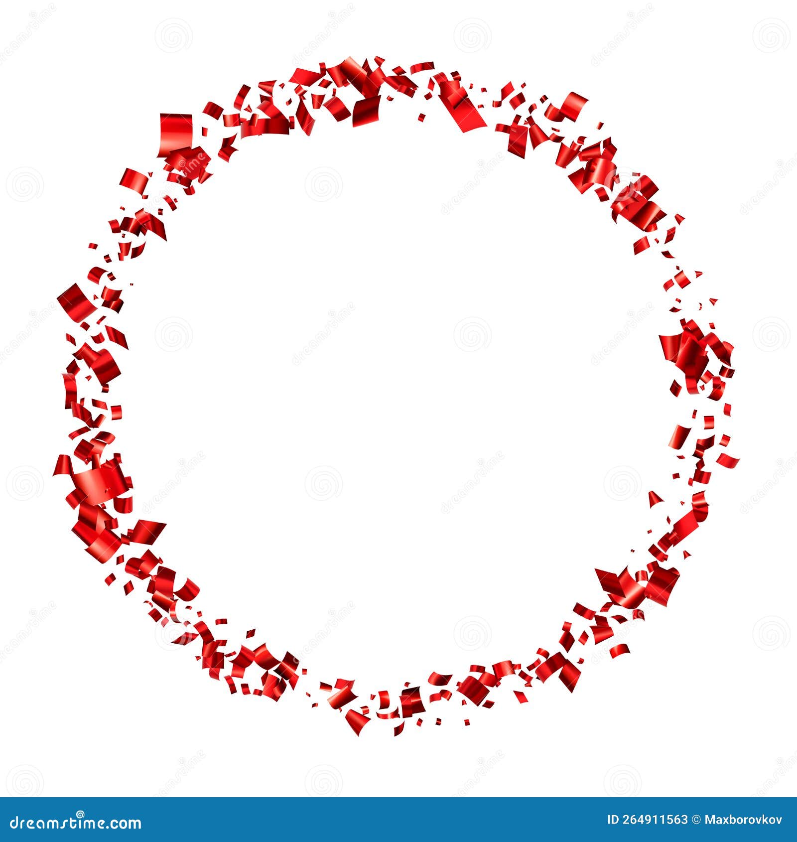 Falling Red Cut Out Foil Ribbon Confetti Round Frame with Space for ...