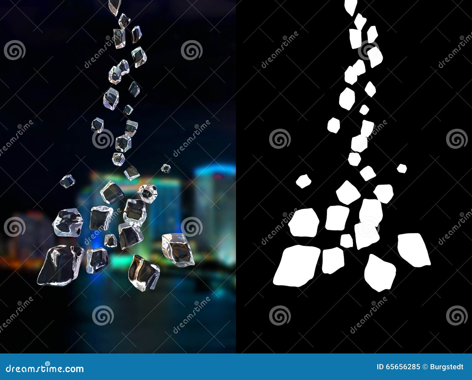 Falling Reflecting and Refracting Ice Cubes at Night Stock Illustration ...
