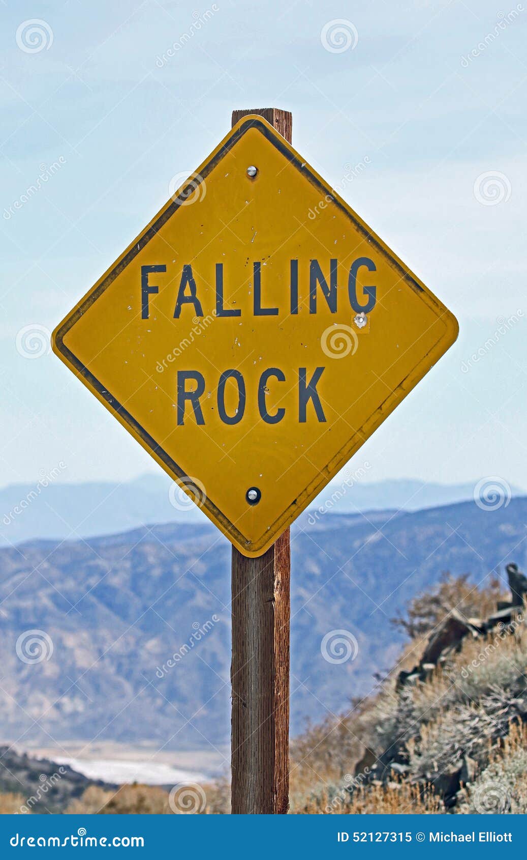 Falling Rock Sign stock image. Image of desert, rugged - 52127315