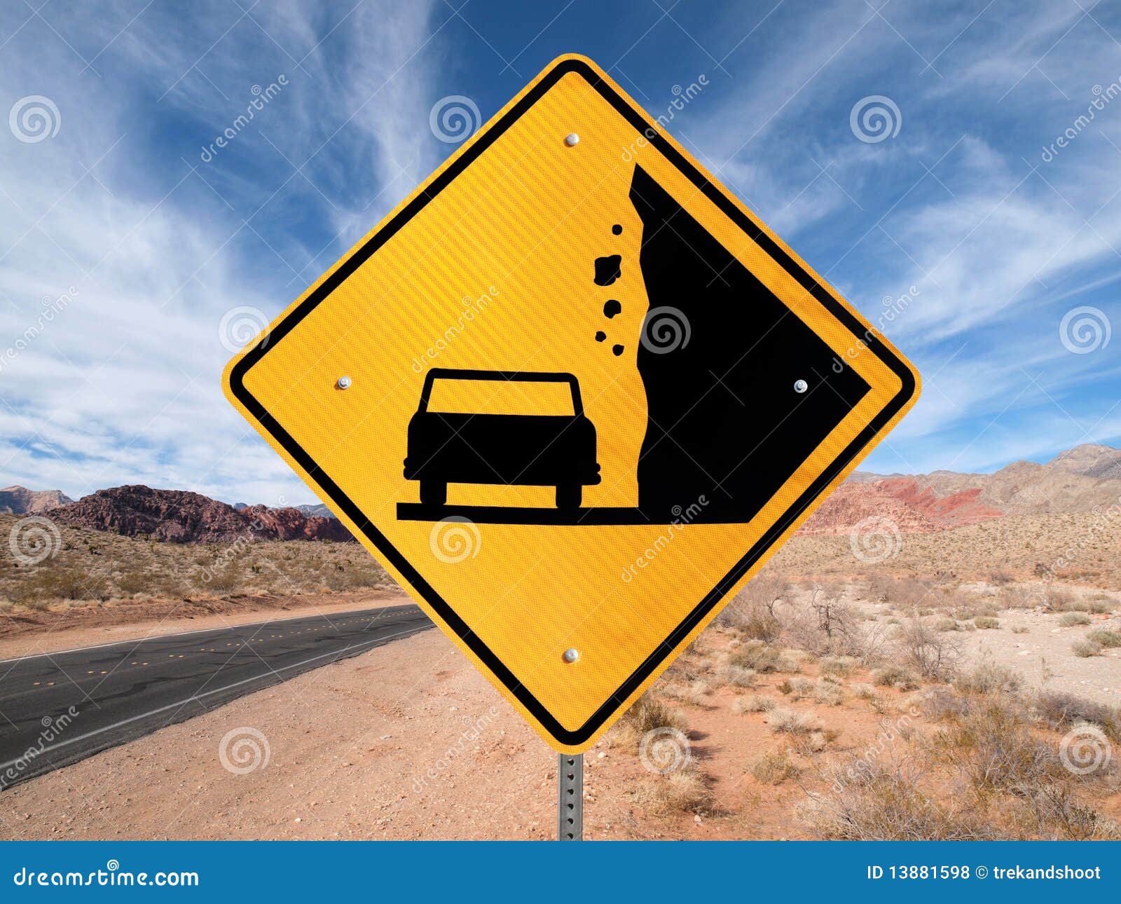 Falling Rocks Ahead stock photo. Image of yellow, danger - 13881598