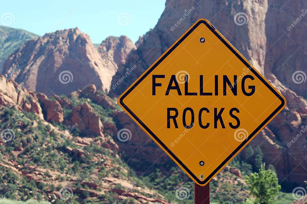Falling Rocks Ahead Road Sign Stock Image - Image of safety, travel ...