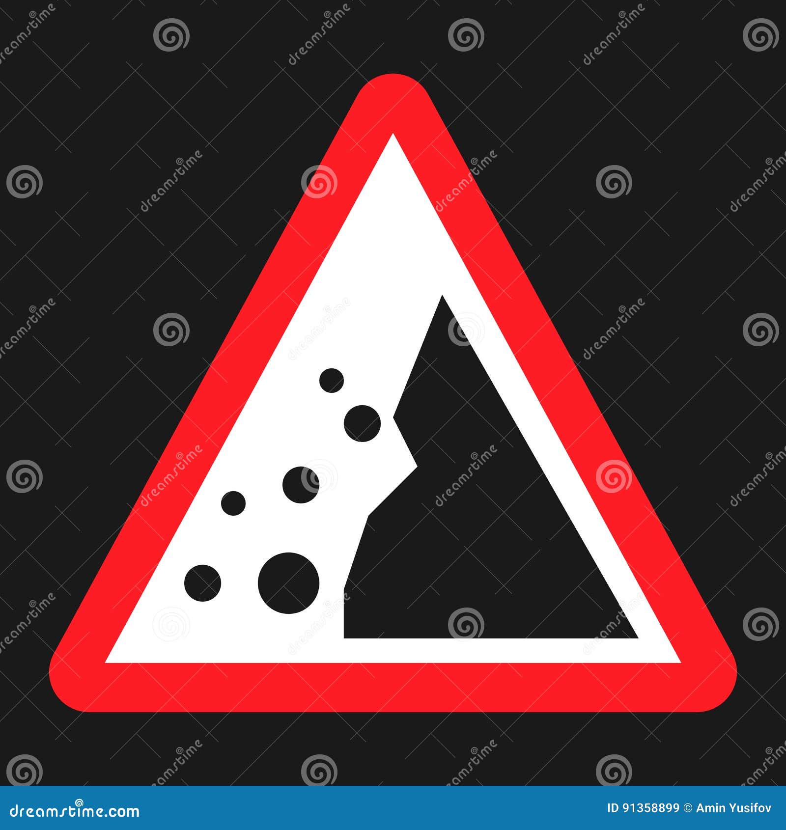 Falling Rocks Sign Flat Icon Cartoon Vector | CartoonDealer.com #91358899