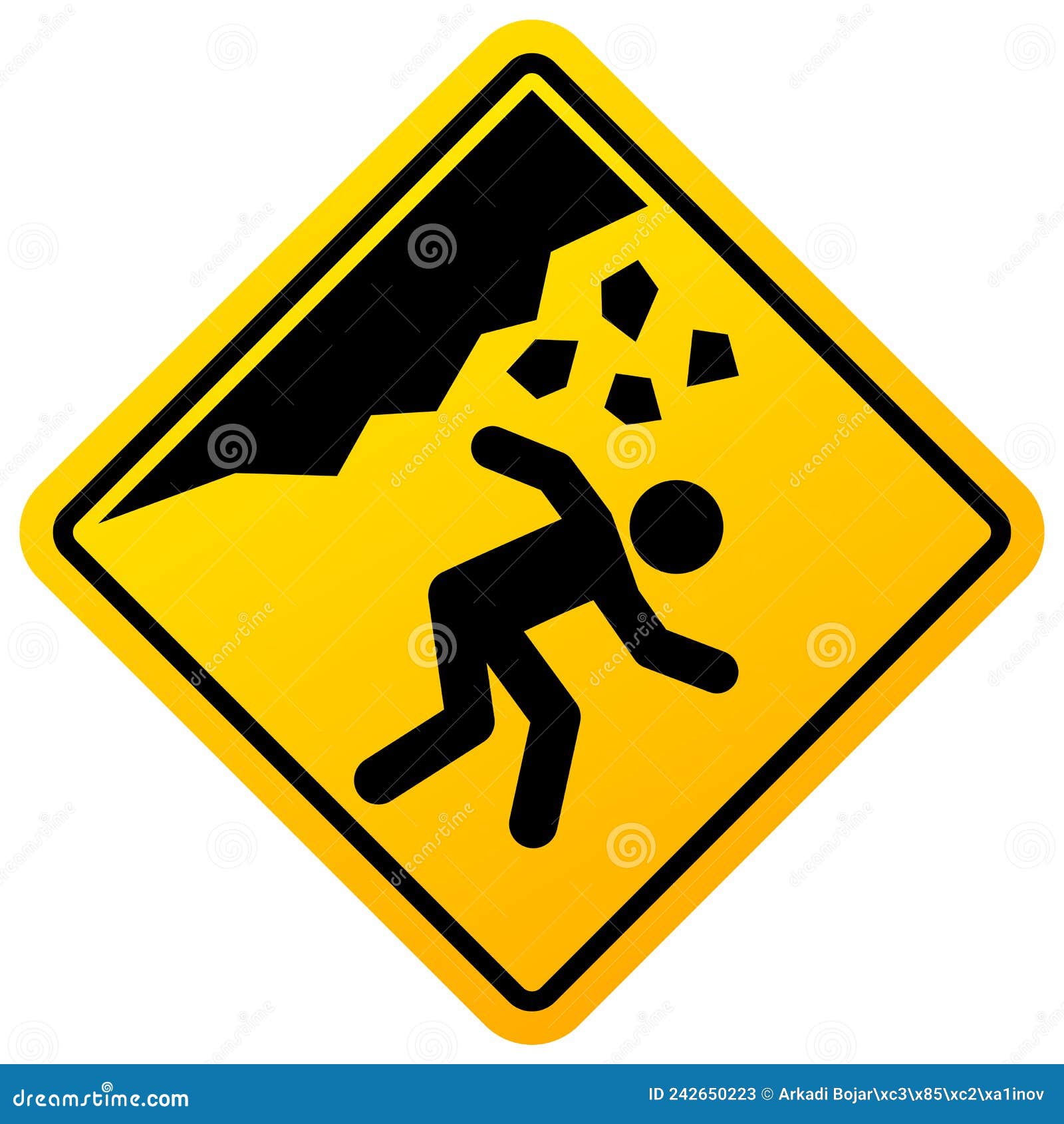 Falling Rocks Warning Sign, Landslide Hazard Stock Vector ...