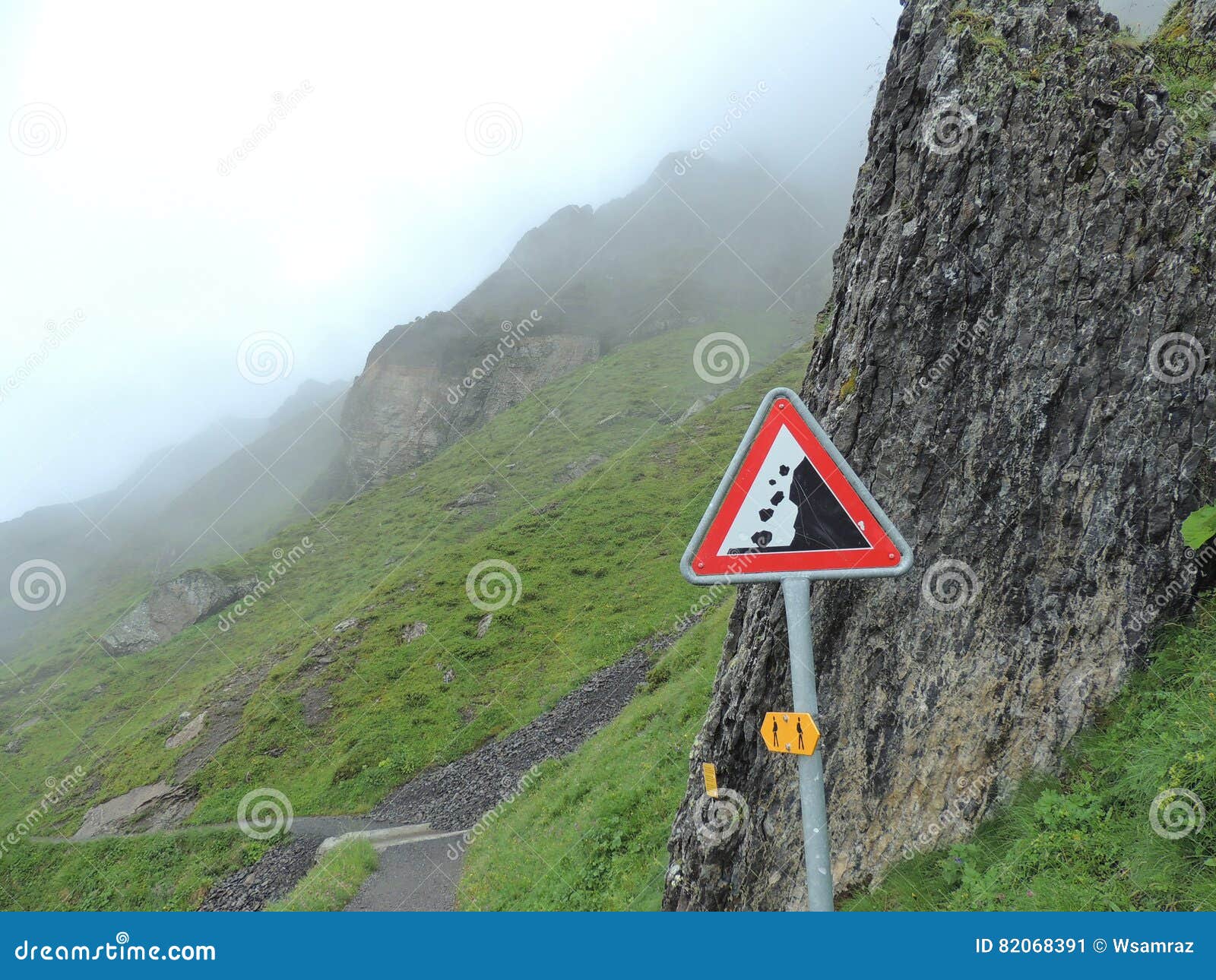 Falling Rocks Warning Sign stock image. Image of triangle - 82068391