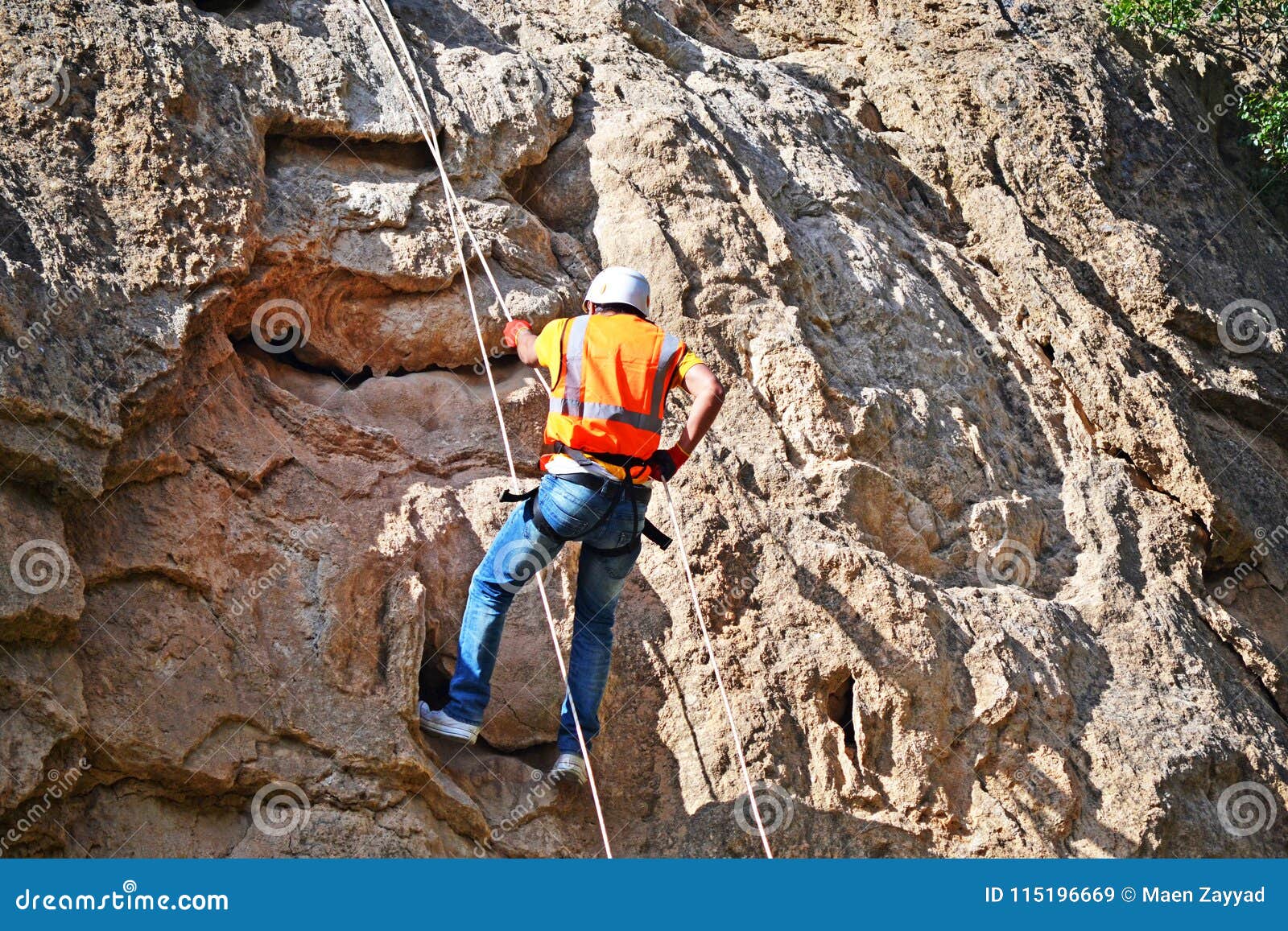 Falling by rope adventurer editorial stock image. Image of belts ...