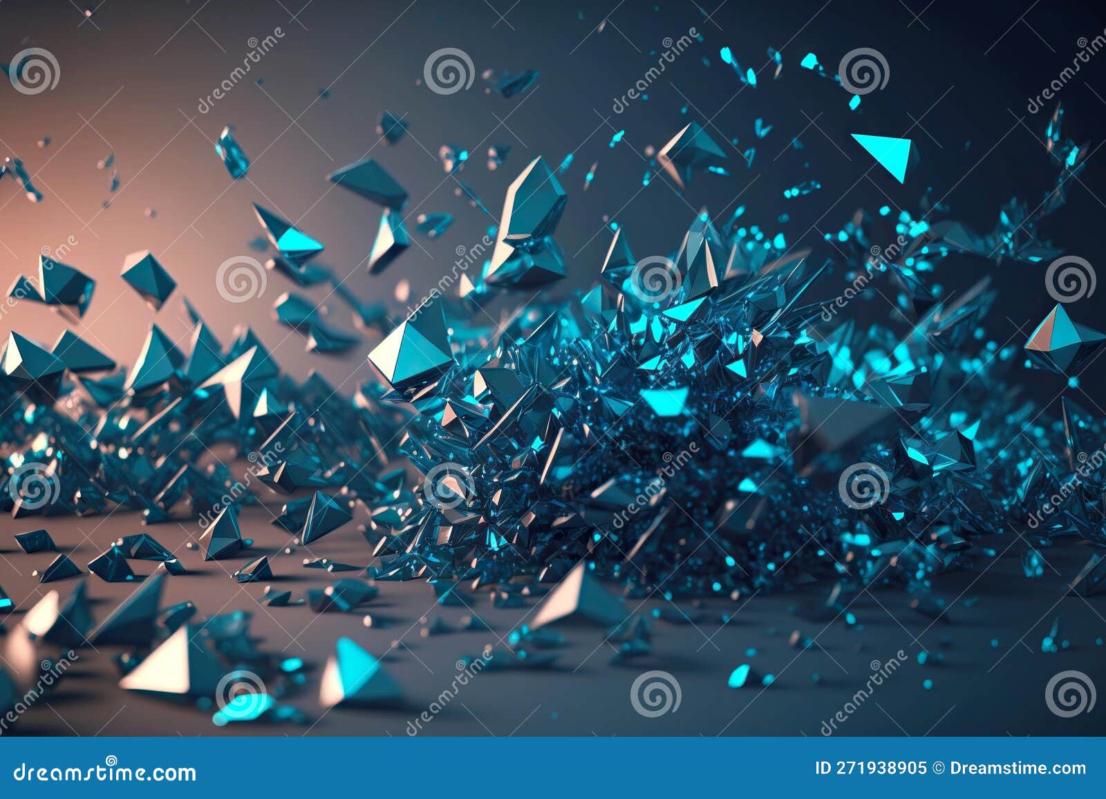 Falling and Scattering Shiny Blue Crystals As 3d Render Abstract ...