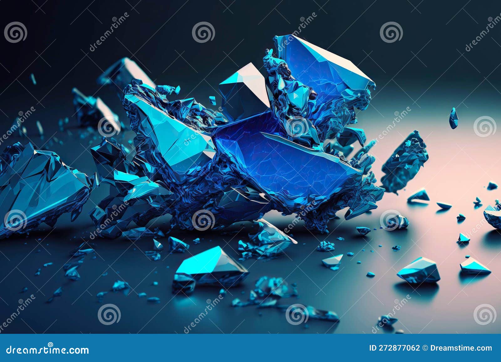 Falling and Scattering Shiny Blue Crystals As 3D Render Abstract ...