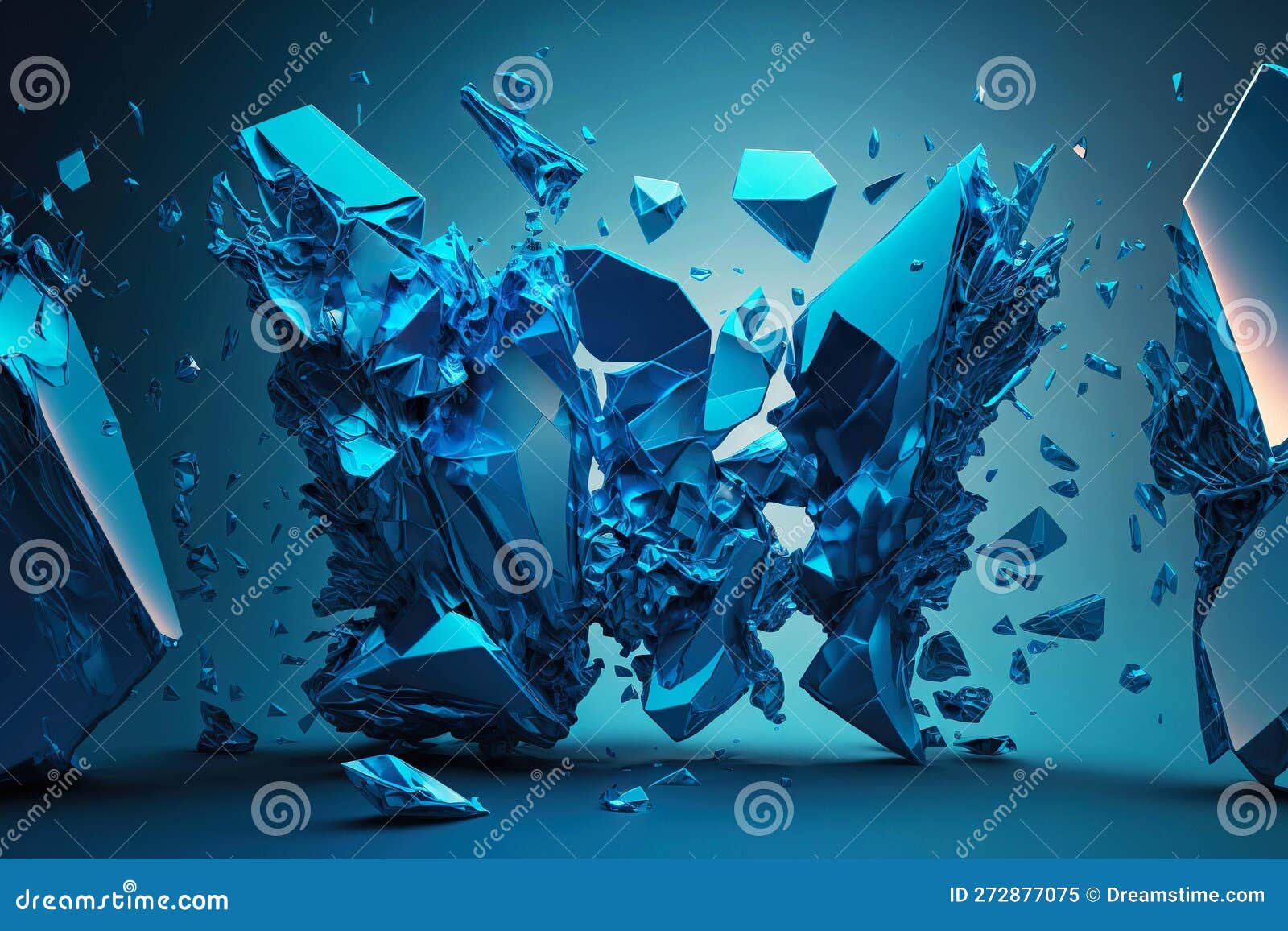 Falling and Scattering Shiny Blue Crystals As 3D Render Abstract ...