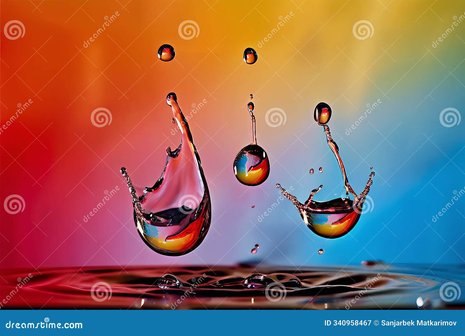 Falling Sequence a Sequence of Droplets Falling at Different Hei Stock ...