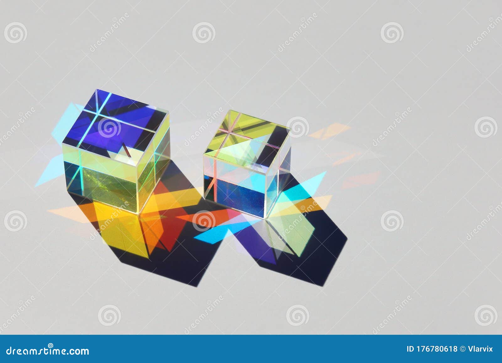 Falling Shadow of Two Glass Cubes with Many Colored Rays Stock Photo ...
