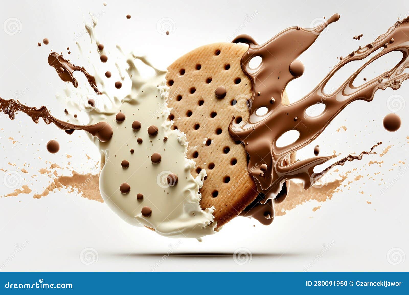 Falling Shortbread Chocolate Chip Cookie Falling into Peanut Butter or ...