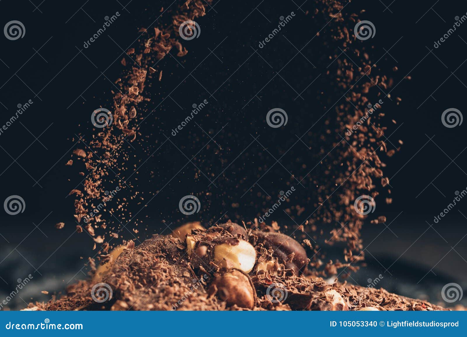 Falling Shredded Chocolate Pieces Stock Photo - Image of pieces, nuts ...