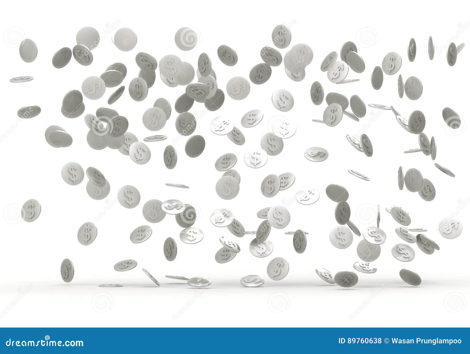Falling Silver Coins from Above Isolated on White Background. Stock ...