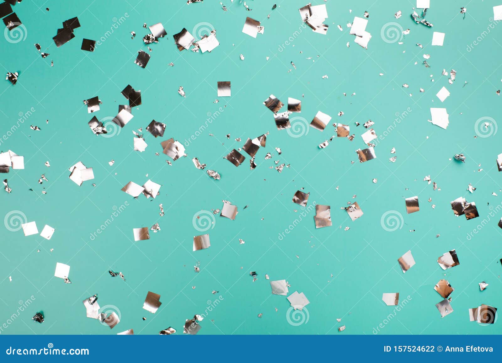Falling Silver Confetti on Mint Backdrop. Stock Photo - Image of ...