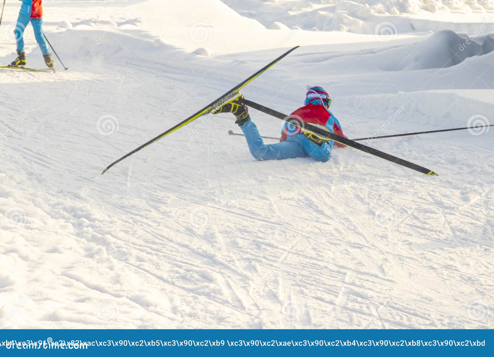 Ski race. Falling skier. stock image. Image of excitement - 207444819