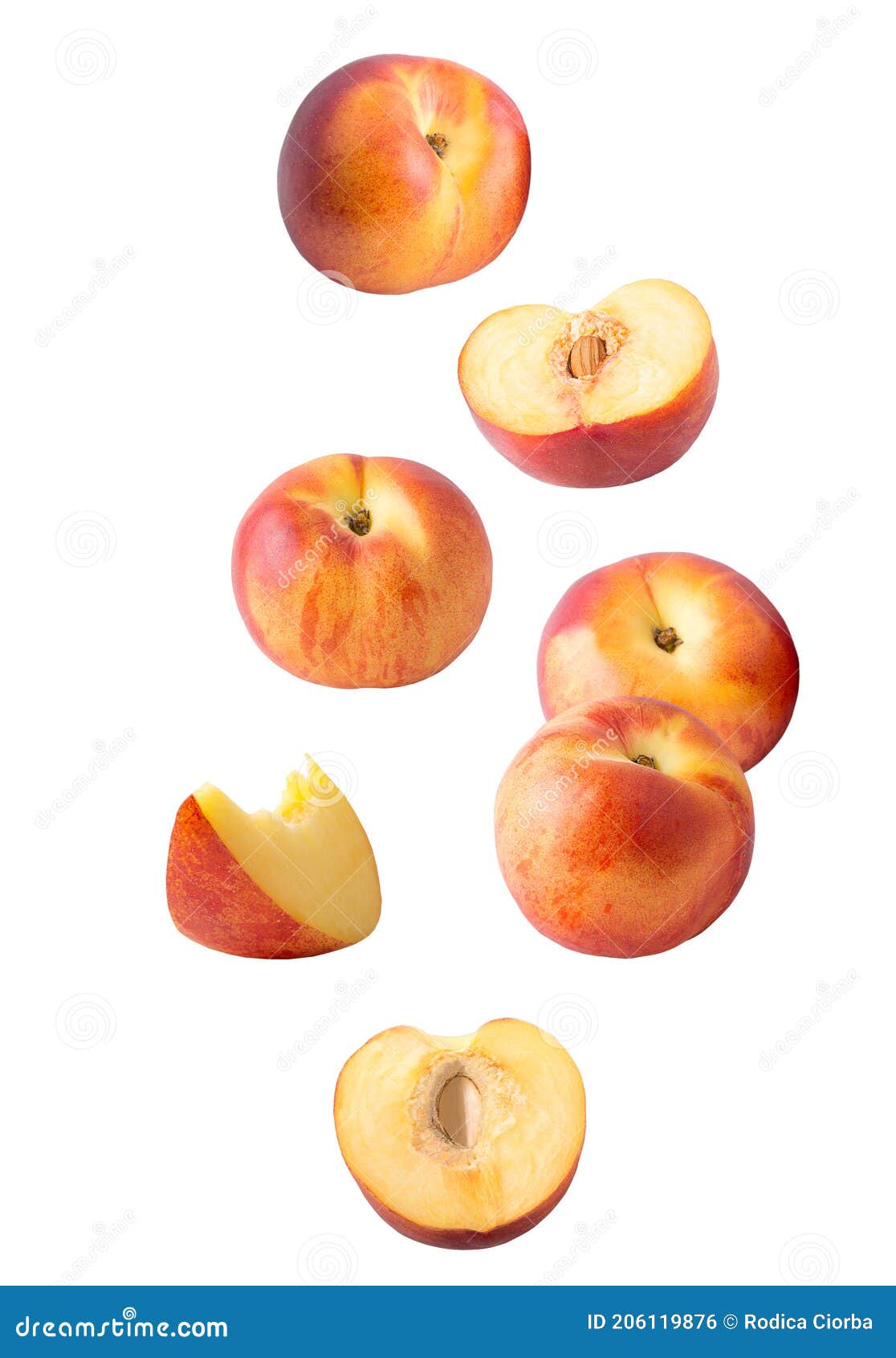 Falling Sliced Peach Fruit Isolated on White Stock Photo - Image of ...