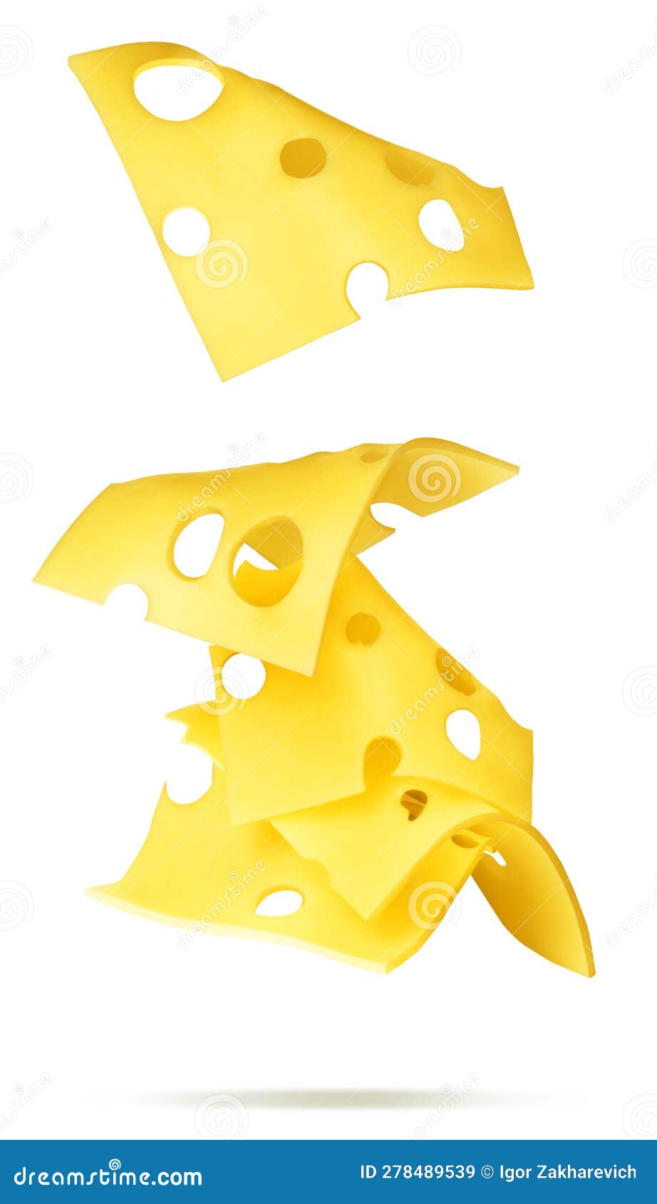 Falling Slices of Cheese on a White Isolated Background Stock ...