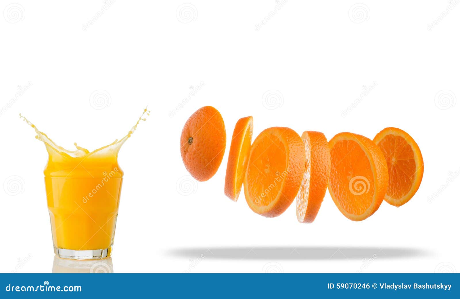 Falling Slices of Orange in Air and Juice Splash Stock Photo - Image of ...