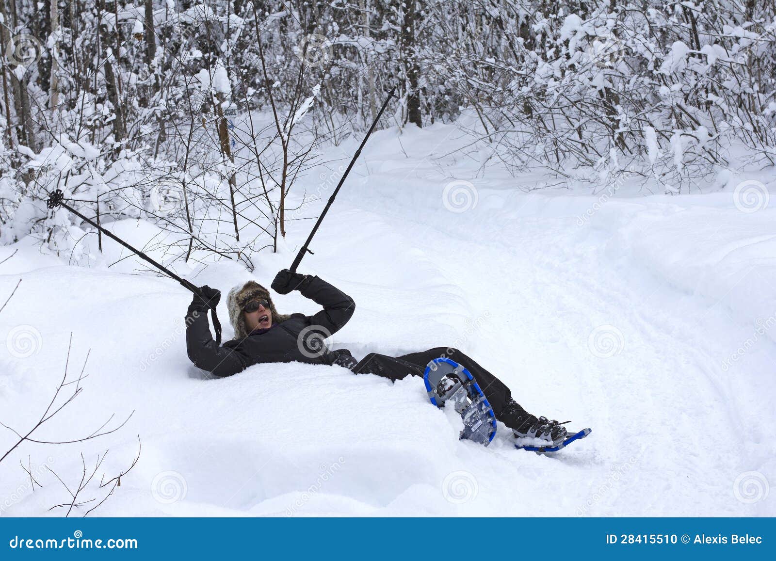 Falling in the snow stock photo. Image of nature, woman - 28415510