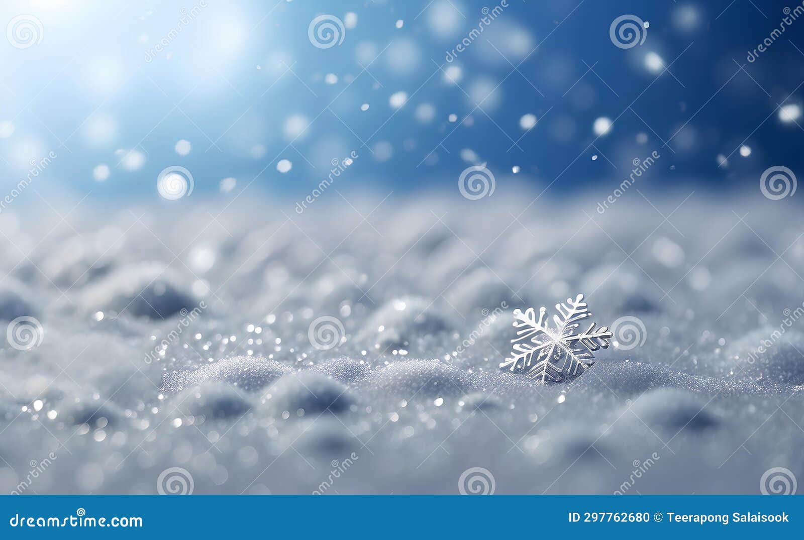 Falling Snowflakes and Bokeh with White and Blue Background Stock ...