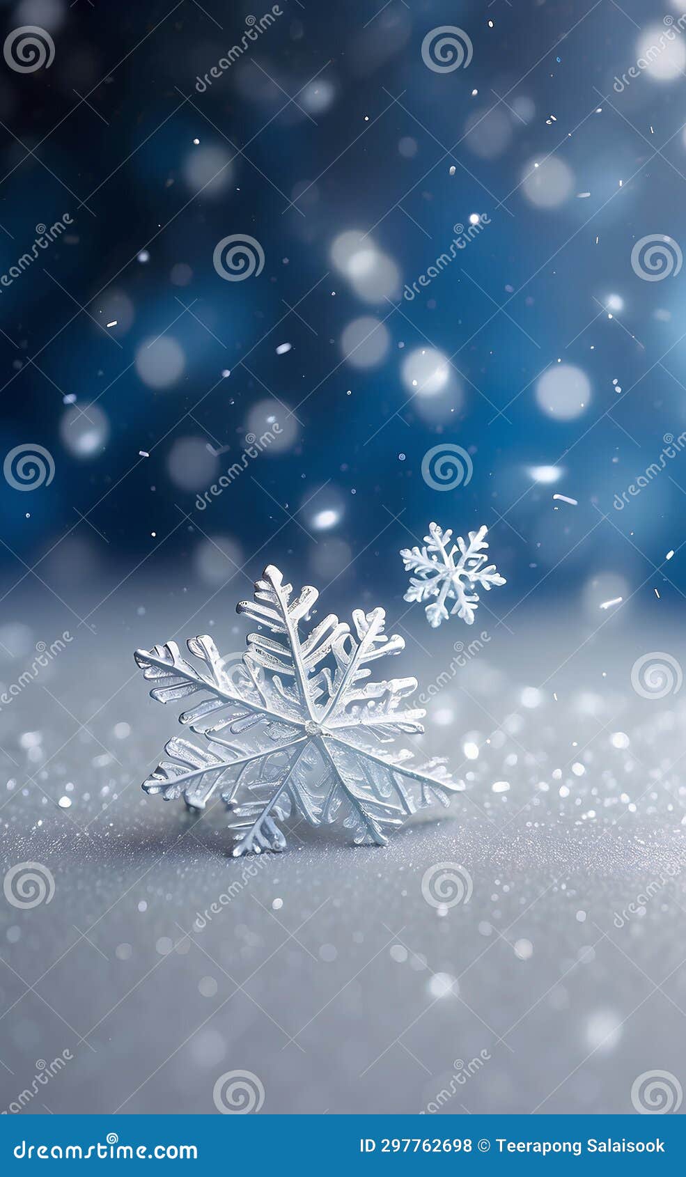 Falling Snowflakes and Bokeh with White and Blue Background Stock ...