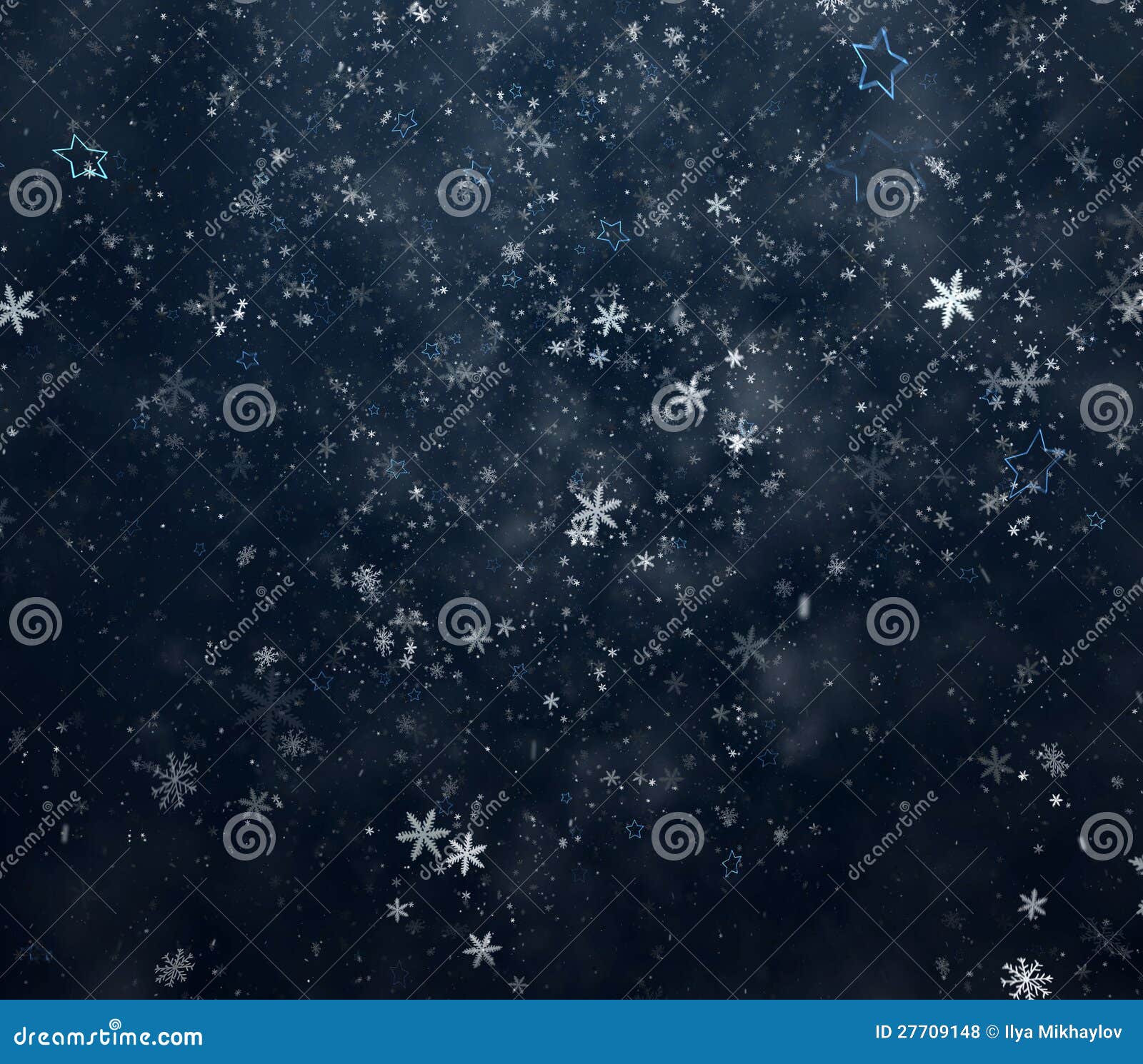 Falling Snowflakes and Stars Stock Illustration - Illustration of ...