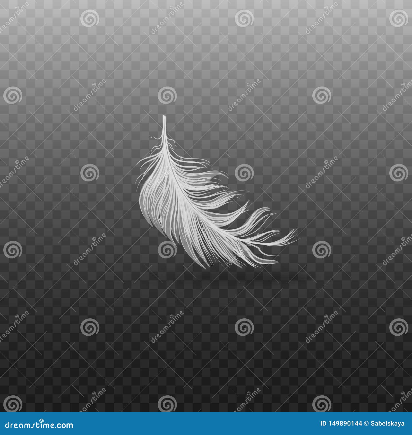 Falling and Soft Realistic White Bird Feather with Fluff on a ...