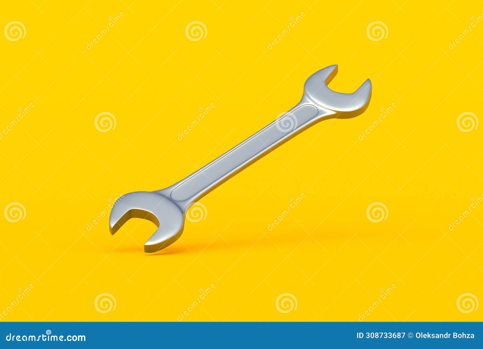 Falling Spanner on Yellow Background. Metal Wrench in Workshop. Repair ...