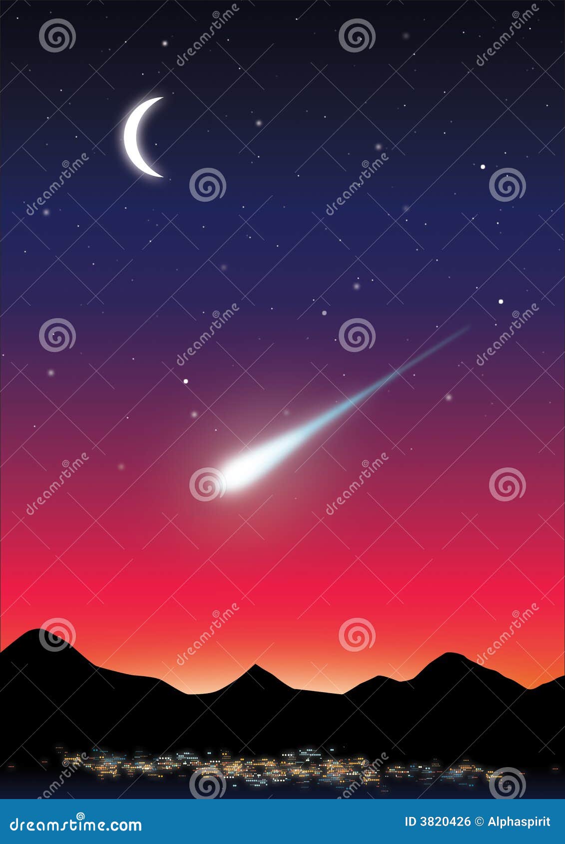 Falling star landscape stock illustration. Illustration of mountain ...