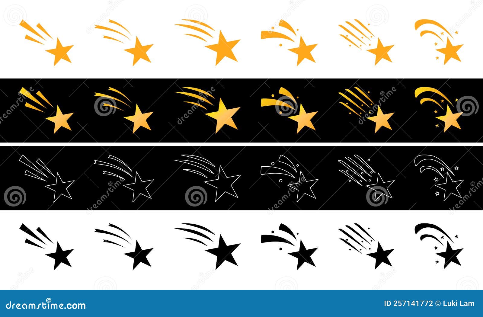 Falling Star Set. Flat and Minimal Style Illustration, Line for Design ...