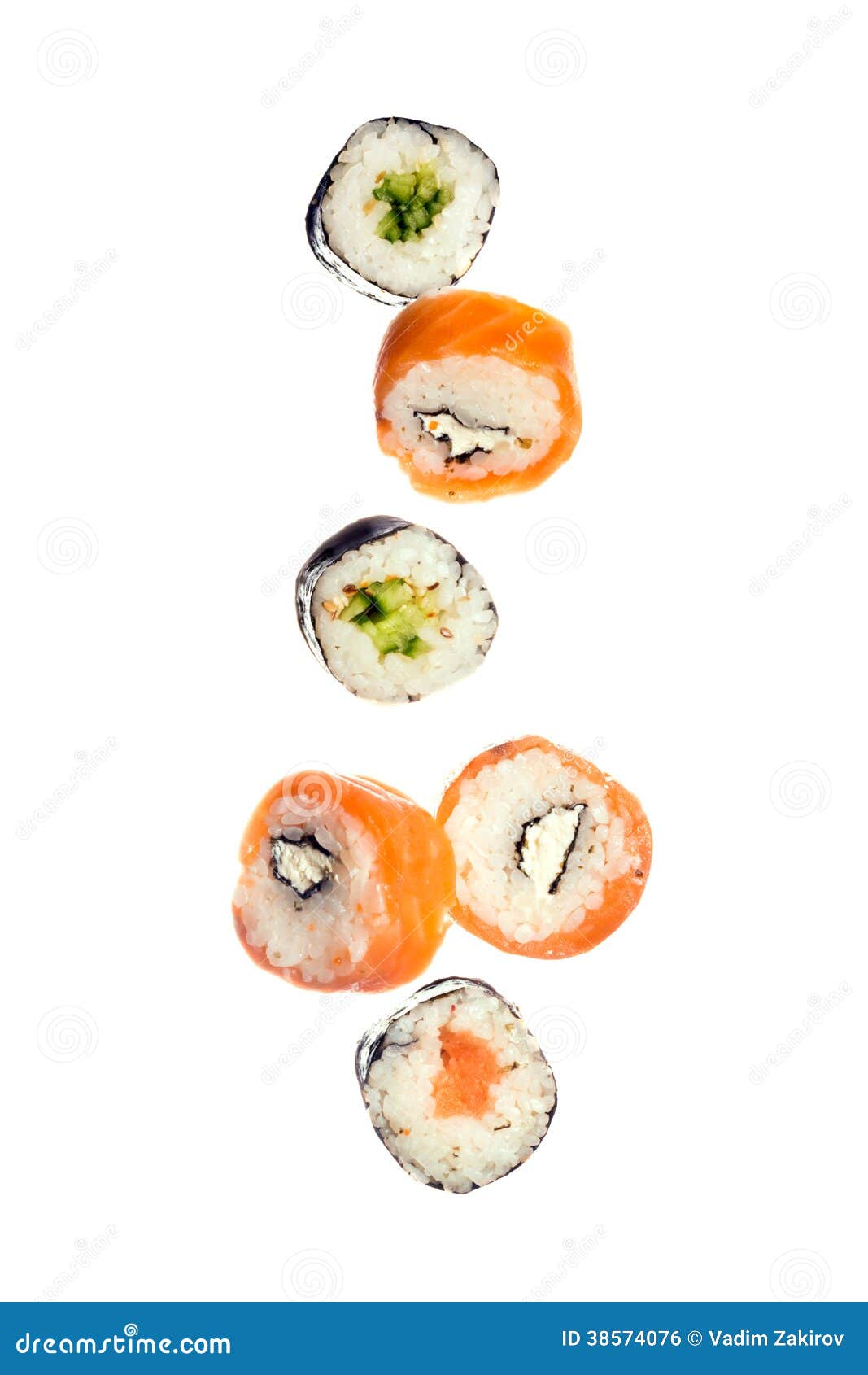 Falling sushi maki rolls stock photo. Image of sushi - 38574076