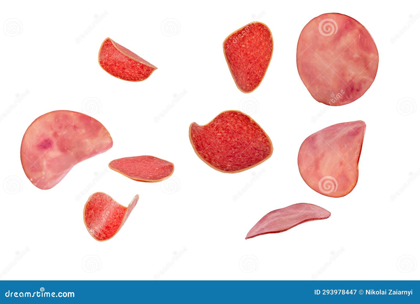Falling Tasty Salami Isolated on White Background Stock Image - Image ...