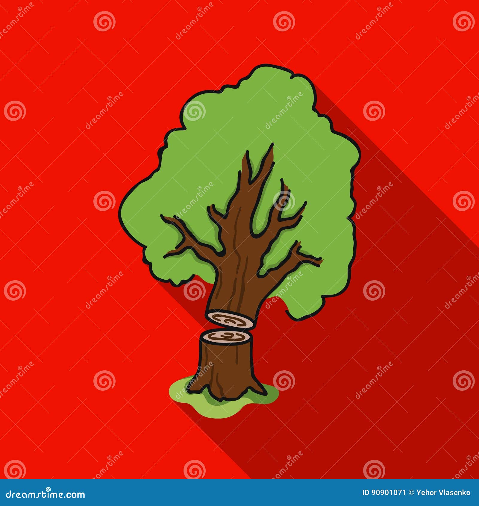 Falling Tree Icon in Flat Style on White Background. Sawmill and Timber ...