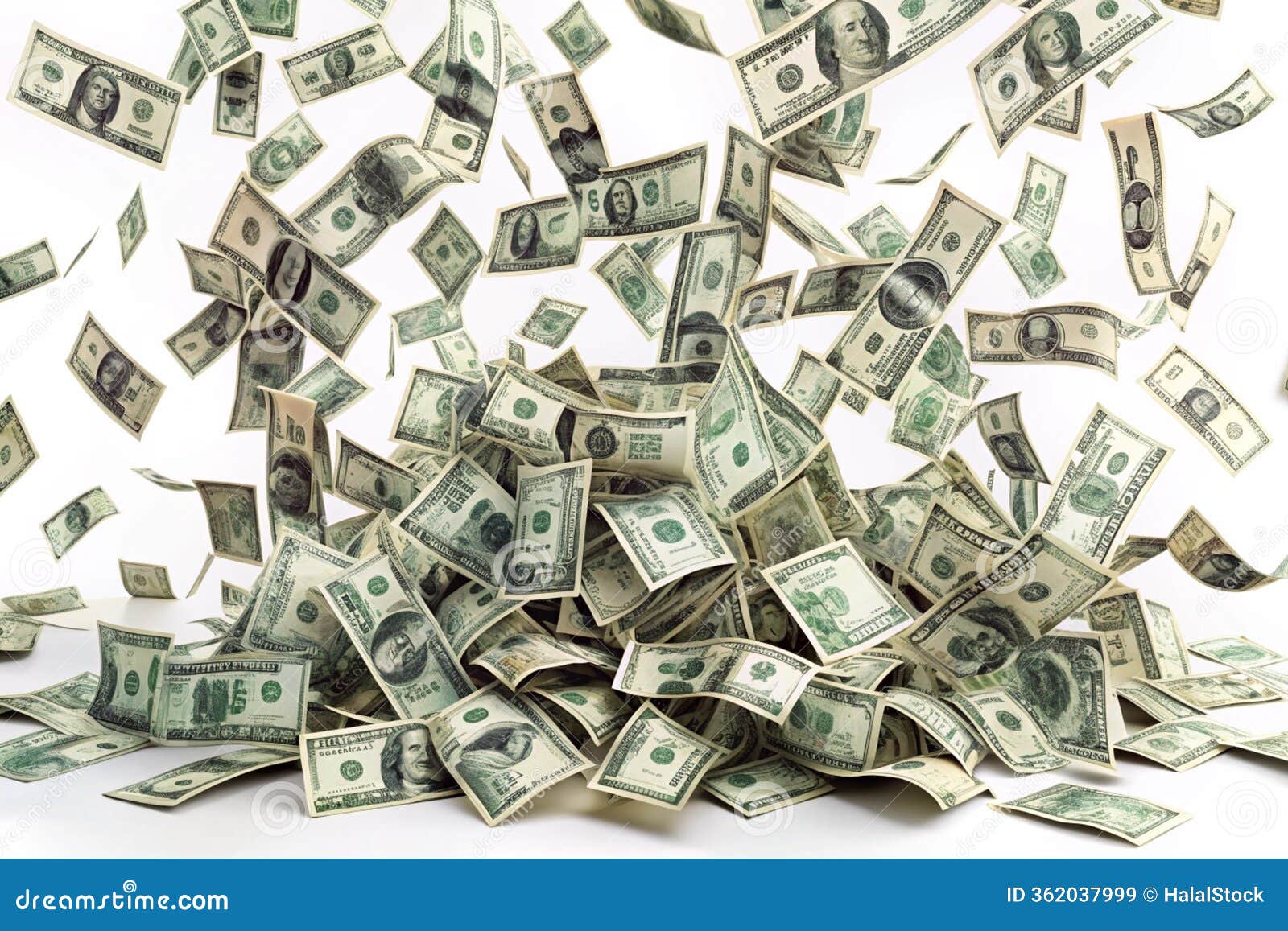 Falling US Dollars Isolated on White Stock Illustration - Illustration ...