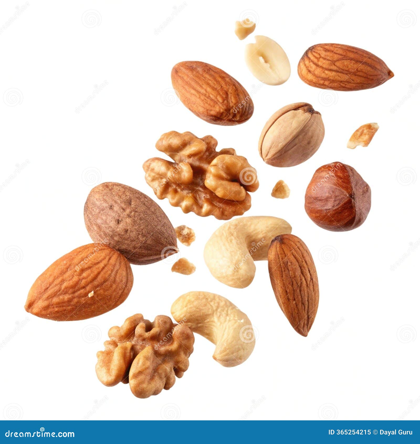 Nuts In Midair, Falling And Levitating On White Background, Creating A ...