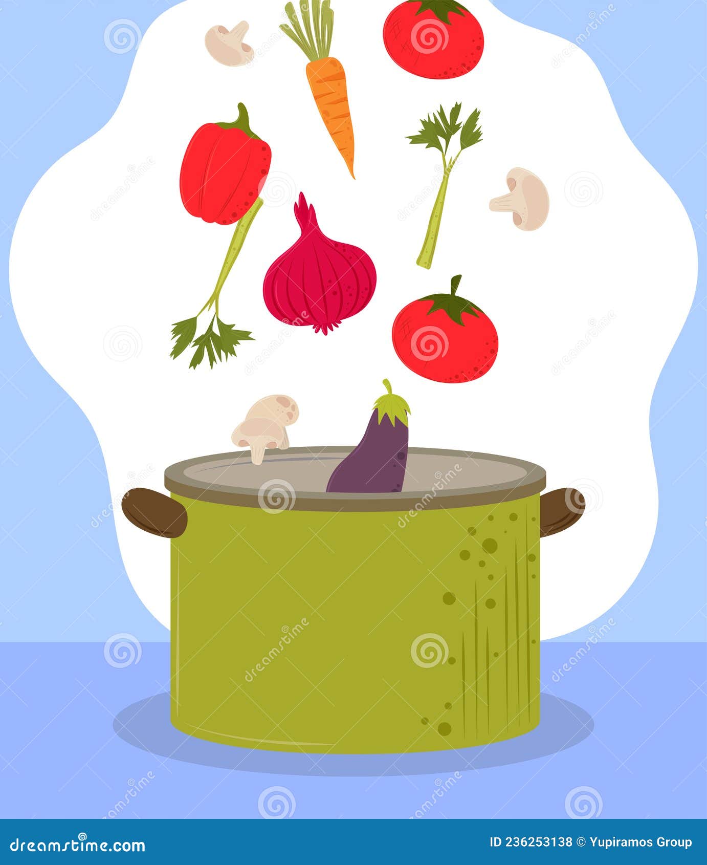 Falling vegetables on pot stock vector. Illustration of cook - 236253138