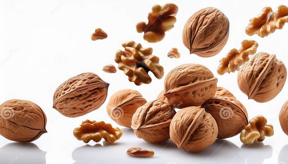 Falling Walnuts Isolate on White Background Stock Illustration ...
