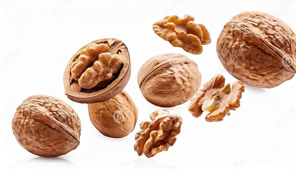 Falling Walnuts Isolate on White Background Stock Illustration ...