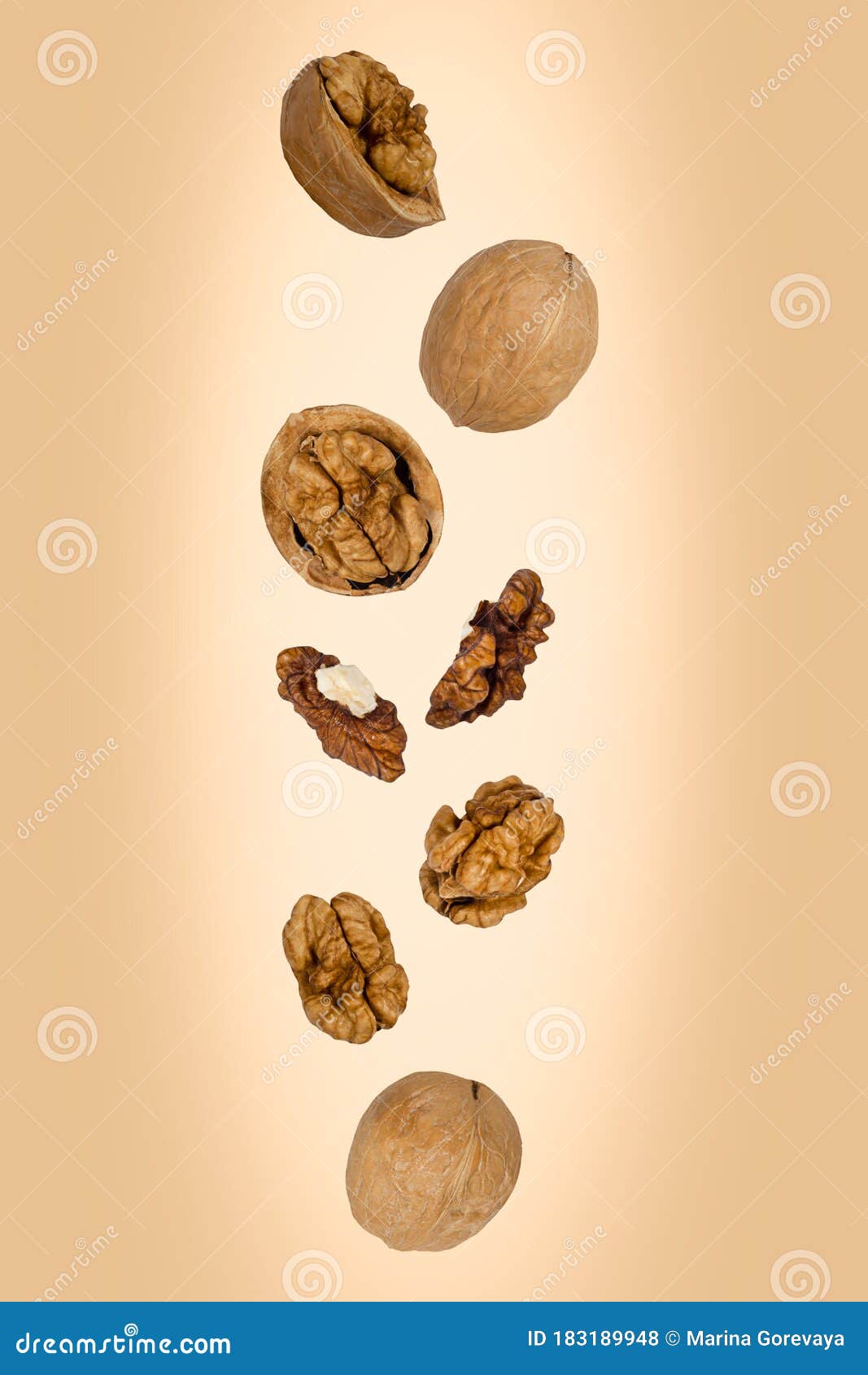Falling Walnuts Isolated on a Colored Background with Clipping Path As ...